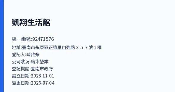 凱翔生活館的照片-統編 92471576(臺南市) 公司登記資料與營業項目詳細圖表