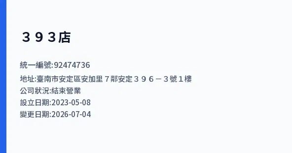 393店的照片-統編 92474736(臺南市) 公司登記資料與營業項目詳細圖表