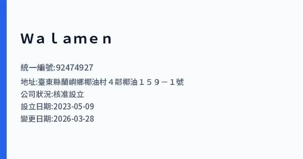 Walamen的照片-統編 92474927(臺東縣) 公司登記資料與營業項目詳細圖表