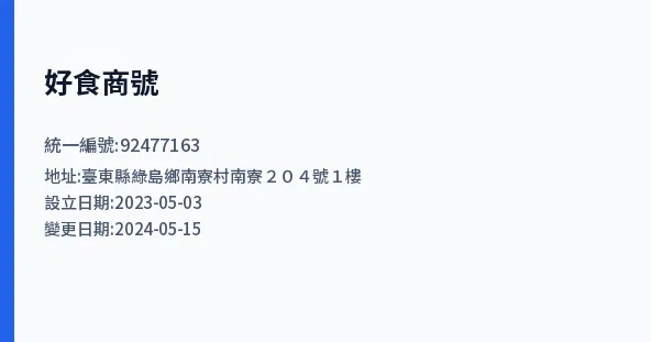 好食商號的照片-統編 92477163(臺東縣) 公司登記資料與營業項目詳細圖表