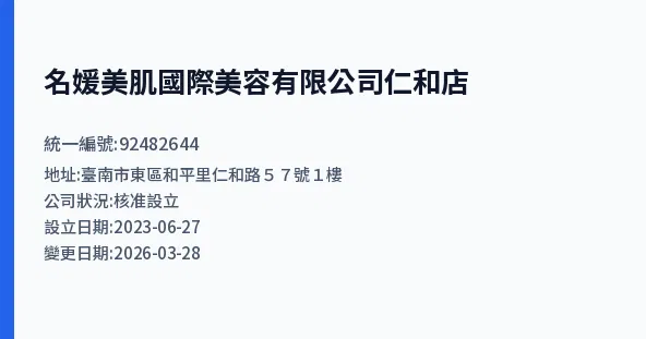 名媛美肌國際美容有限公司仁和店的照片-統編 92482644(臺南市) 公司登記資料與營業項目詳細圖表
