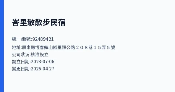 峇里散散步民宿的照片-統編 92489421(屏東縣) 公司登記資料與營業項目詳細圖表