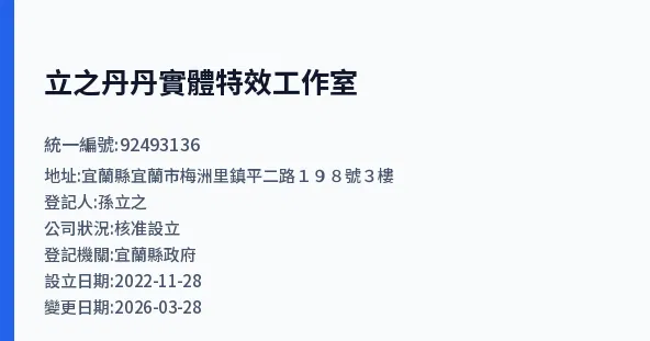 立之丹丹實體特效工作室的照片-統編 92493136(宜蘭縣) 公司登記資料與營業項目詳細圖表