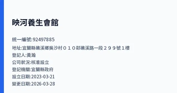 映河養生會館的照片-統編 92497885(宜蘭縣) 公司登記資料與營業項目詳細圖表