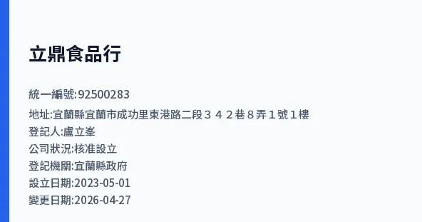 立鼎食品行的照片-統編 92500283(宜蘭縣) 公司登記資料與營業項目詳細圖表