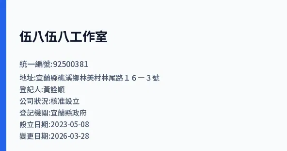 伍八伍八工作室的照片-統編 92500381(宜蘭縣) 公司登記資料與營業項目詳細圖表