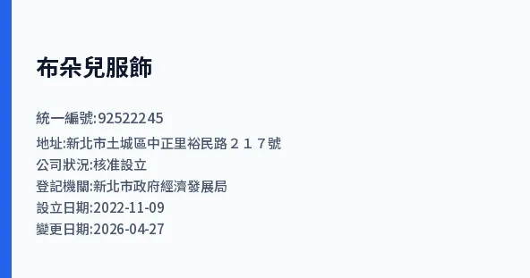 布朵兒服飾的照片-統編 92522245(新北市) 公司登記資料與營業項目詳細圖表