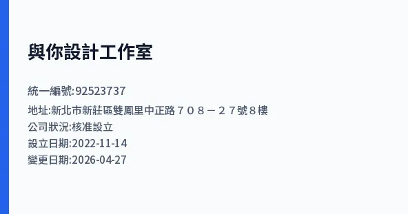與你設計工作室的照片-統編 92523737(新北市) 公司登記資料與營業項目詳細圖表