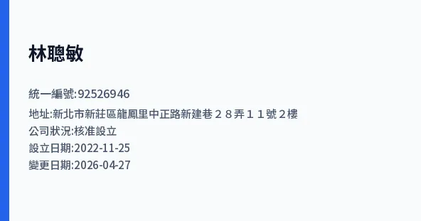林聰敏的照片-統編 92526946(新北市) 公司登記資料與營業項目詳細圖表
