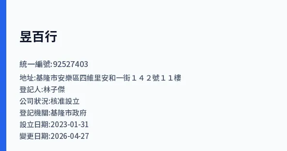 昱百行的照片-統編 92527403(基隆市) 公司登記資料與營業項目詳細圖表