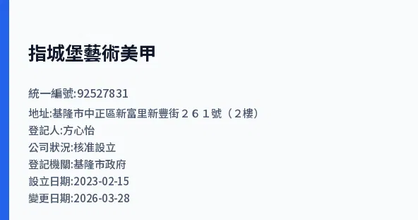 指城堡藝術美甲的照片-統編 92527831(基隆市) 公司登記資料與營業項目詳細圖表