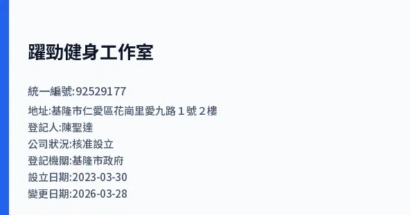 躍勁健身工作室的照片-統編 92529177(基隆市) 公司登記資料與營業項目詳細圖表
