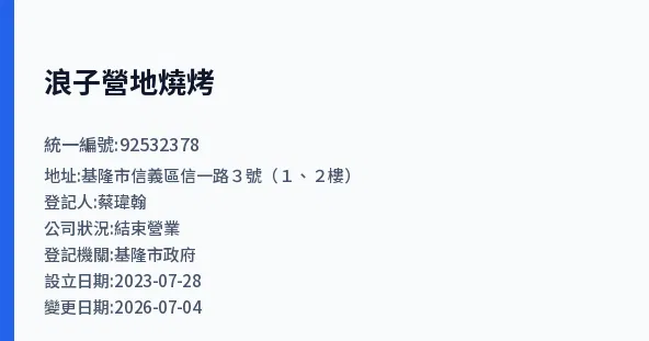 浪子營地燒烤的照片-統編 92532378(基隆市) 公司登記資料與營業項目詳細圖表