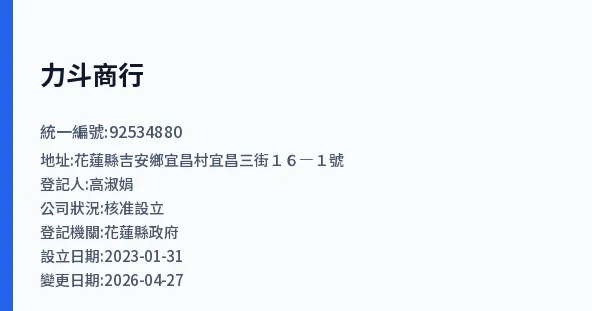 力斗商行的照片-統編 92534880(花蓮縣) 公司登記資料與營業項目詳細圖表