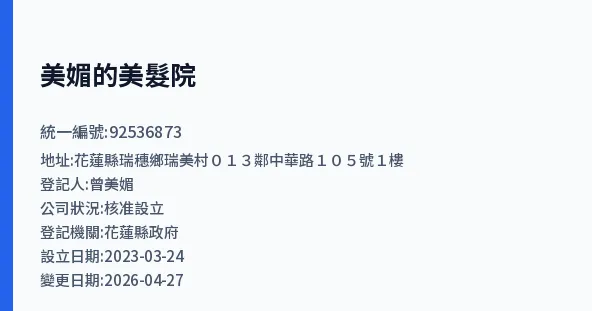 美媚的美髮院的照片-統編 92536873(花蓮縣) 公司登記資料與營業項目詳細圖表