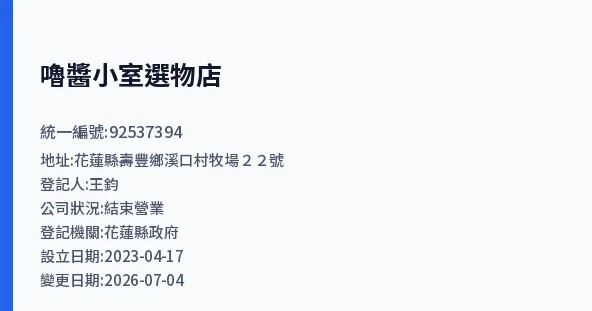 嚕醬小室選物店的照片-統編 92537394(花蓮縣) 公司登記資料與營業項目詳細圖表