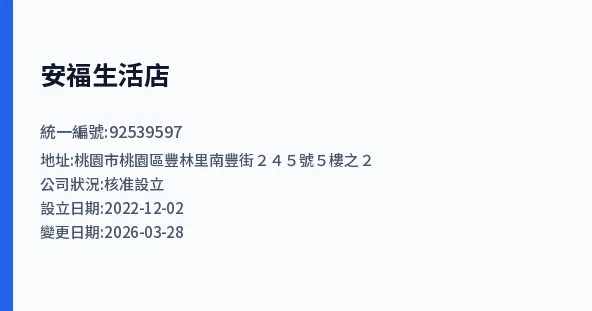 安福生活店的照片-統編 92539597(桃園市) 公司登記資料與營業項目詳細圖表