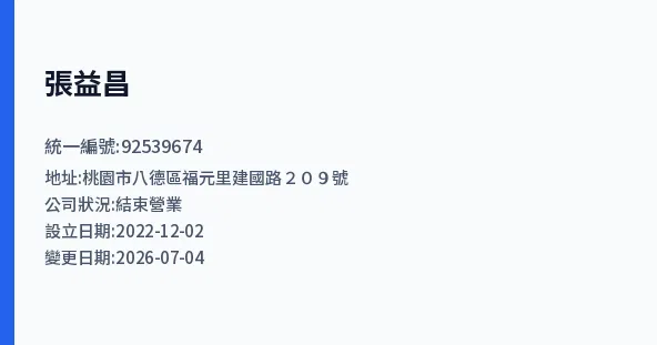 張益昌的照片-統編 92539674(桃園市) 公司登記資料與營業項目詳細圖表
