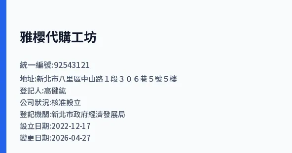 雅櫻代購工坊的照片-統編 92543121(新北市) 公司登記資料與營業項目詳細圖表
