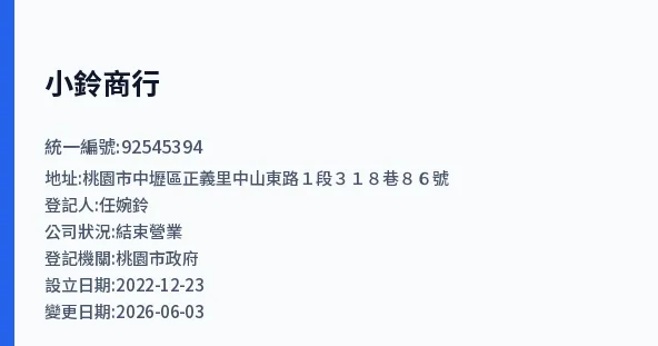 小鈴商行的照片-統編 92545394(桃園市) 公司登記資料與營業項目詳細圖表