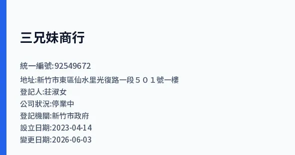 三兄妹商行的照片-統編 92549672(新竹市) 公司登記資料與營業項目詳細圖表