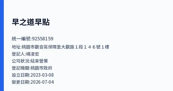 早之道早點的照片-統編 92558159(桃園市) 公司登記資料與營業項目詳細圖表