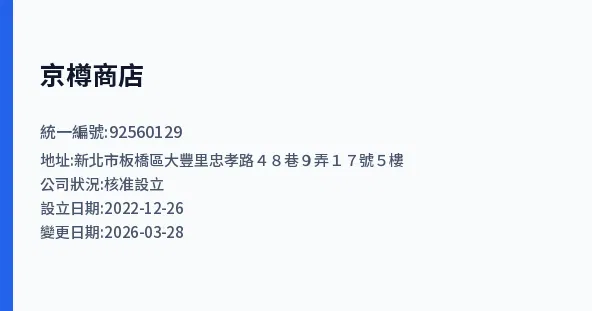 京樽商店的照片-統編 92560129(新北市) 公司登記資料與營業項目詳細圖表