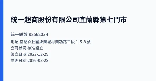 統一超商股份有限公司宜蘭縣第七門市的照片-統編 92562034(宜蘭縣) 公司登記資料與營業項目詳細圖表