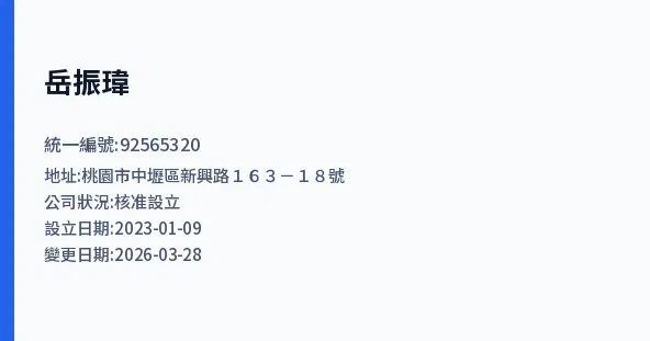 岳振瑋的照片-統編 92565320(桃園市) 公司登記資料與營業項目詳細圖表