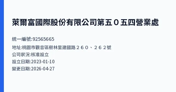 萊爾富國際股份有限公司第五0五四營業處的照片-統編 92565665(桃園市) 公司登記資料與營業項目詳細圖表