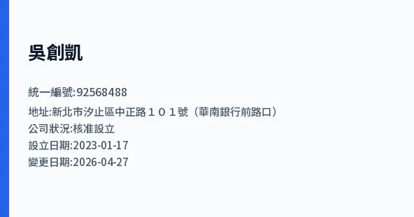 吳創凱的照片-統編 92568488(新北市) 公司登記資料與營業項目詳細圖表