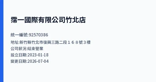 霈一國際有限公司竹北店的照片-統編 92570386(新竹縣) 公司登記資料與營業項目詳細圖表