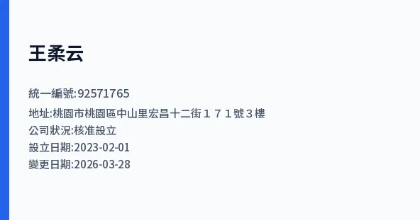 王柔云的照片-統編 92571765(桃園市) 公司登記資料與營業項目詳細圖表