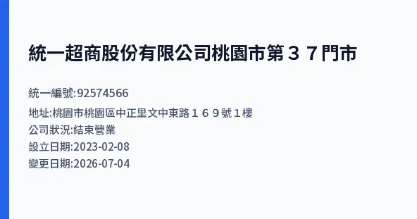 統一超商股份有限公司桃園市第37門市的照片-統編 92574566(桃園市) 公司登記資料與營業項目詳細圖表