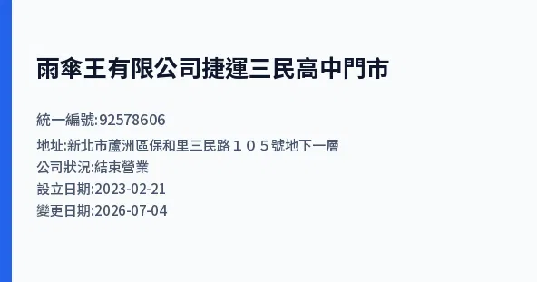 雨傘王有限公司捷運三民高中門市的照片-統編 92578606(新北市) 公司登記資料與營業項目詳細圖表