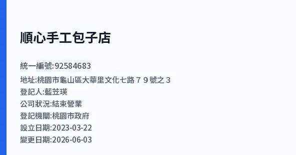 順心手工包子店的照片-統編 92584683(桃園市) 公司登記資料與營業項目詳細圖表