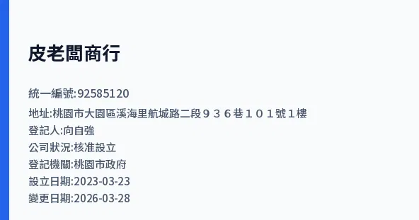 皮老闆商行的照片-統編 92585120(桃園市) 公司登記資料與營業項目詳細圖表