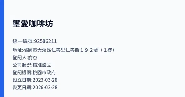 璽愛咖啡坊的照片-統編 92586211(桃園市) 公司登記資料與營業項目詳細圖表