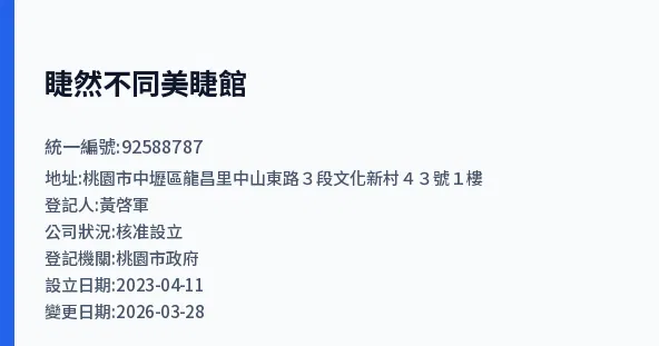 睫然不同美睫館的照片-統編 92588787(桃園市) 公司登記資料與營業項目詳細圖表