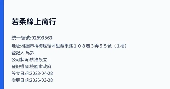 若柔線上商行的照片-統編 92593563(桃園市) 公司登記資料與營業項目詳細圖表