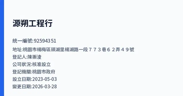 源朔工程行的照片-統編 92594351(桃園市) 公司登記資料與營業項目詳細圖表