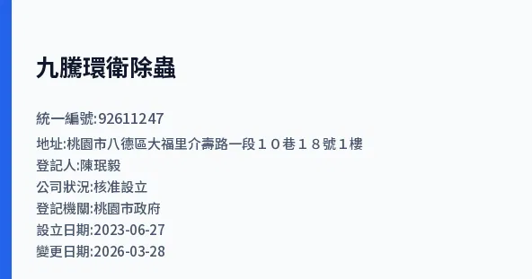 九騰環衛除蟲的照片-統編 92611247(桃園市) 公司登記資料與營業項目詳細圖表