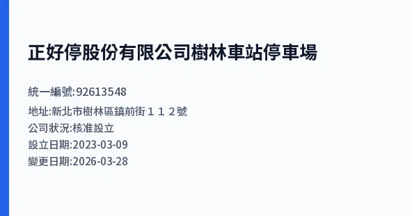 正好停股份有限公司樹林車站停車場的照片-統編 92613548(新北市) 公司登記資料與營業項目詳細圖表