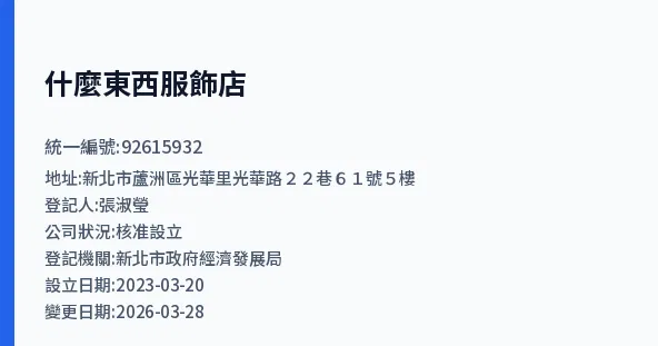 什麼東西服飾店的照片-統編 92615932(新北市) 公司登記資料與營業項目詳細圖表