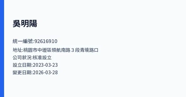 吳明陽的照片-統編 92616910(桃園市) 公司登記資料與營業項目詳細圖表