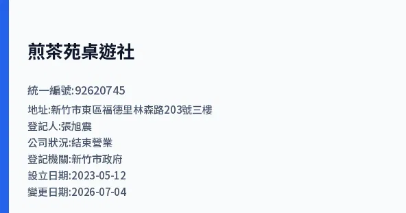 煎茶苑桌遊社的照片-統編 92620745(新竹市) 公司登記資料與營業項目詳細圖表
