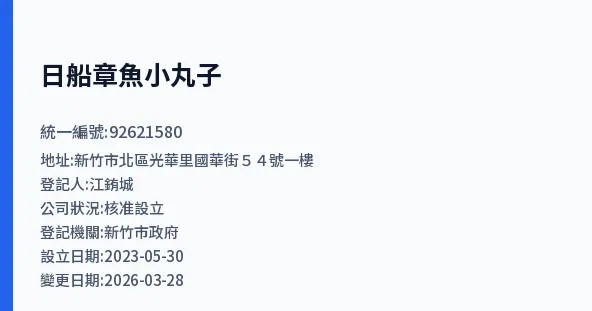 日船章魚小丸子的照片-統編 92621580(新竹市) 公司登記資料與營業項目詳細圖表