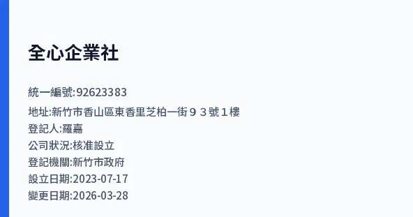 全心企業社的照片-統編 92623383(新竹市) 公司登記資料與營業項目詳細圖表