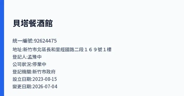 貝塔餐酒館的照片-統編 92624475(新竹市) 公司登記資料與營業項目詳細圖表
