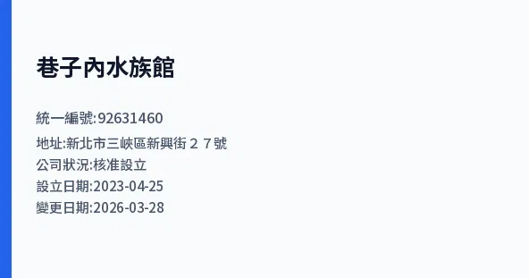 巷子內水族館的照片-統編 92631460(新北市) 公司登記資料與營業項目詳細圖表
